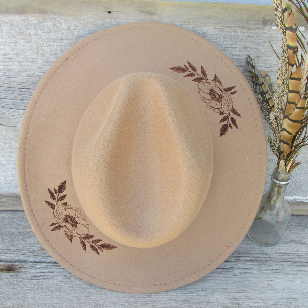 Burned Felt Hat - Laser Engraved Cowboy Hat Fedora - Floral Design - Etsy