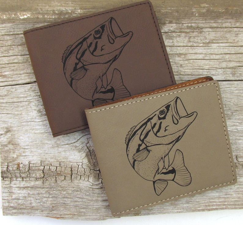 Engraved Leather Wallet Bass Fish Leatherette Bifold Wallet - Etsy