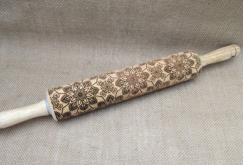 Engraved Rolling Pin - Embossed Floral Design Cookie Stamp - Floral ...