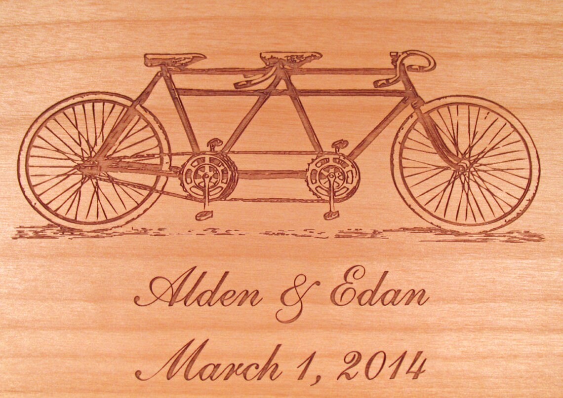 Tandem Bike Wedding Guest Book Engraved Bicycle Wooden Cover - Etsy