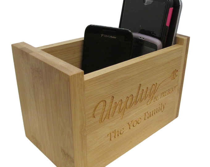Unplug Box Rustic Wood Planter - Personalized Family Cell Phone Holder ...