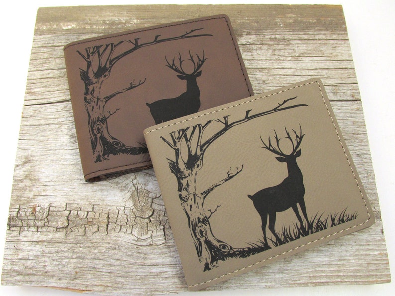 Engraved Leather Wallet - Deer Leatherette Bifold Wallet - Etsy