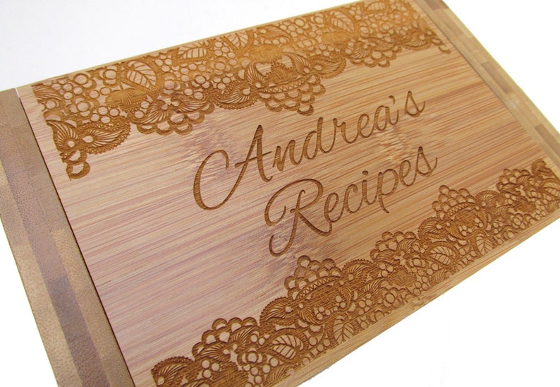 Personalized Recipe Box Lace Design Bamboo Recipe Box | Etsy