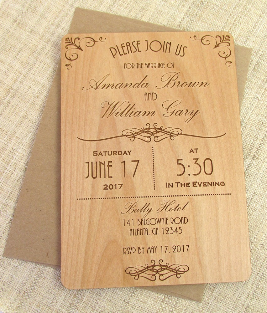 Wood Wedding Invitation Real Wooden Invite Choose Your | Etsy