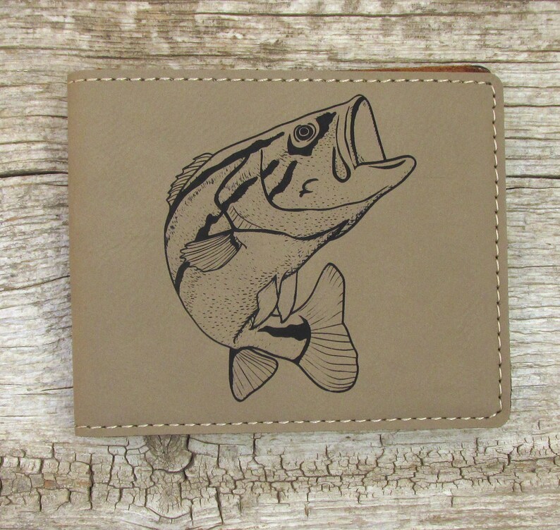 Engraved Leather Wallet Bass Fish Leatherette Bifold Wallet - Etsy