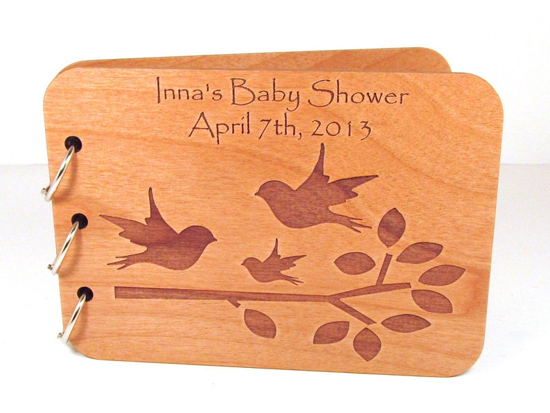 Songbird Baby Shower Guest Book - Real Wood Engraved Cover ...