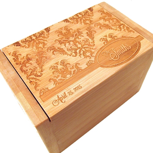 Personalized Recipe Box Decorative Floral Design Bamboo - Etsy