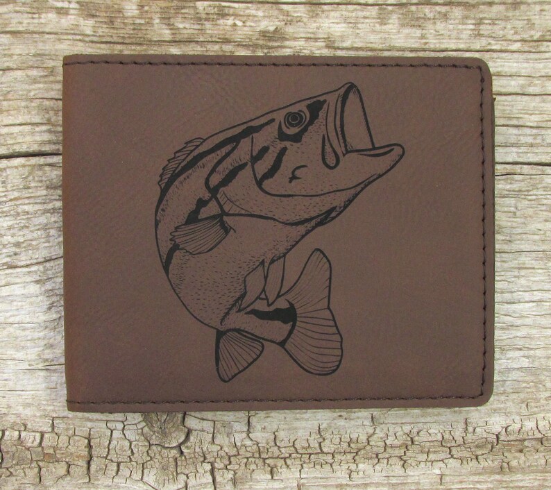 Engraved Leather Wallet Bass Fish Leatherette Bifold Wallet - Etsy