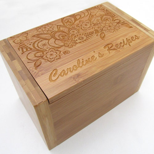 Personalized Recipe Box Decorative Floral Design Bamboo - Etsy