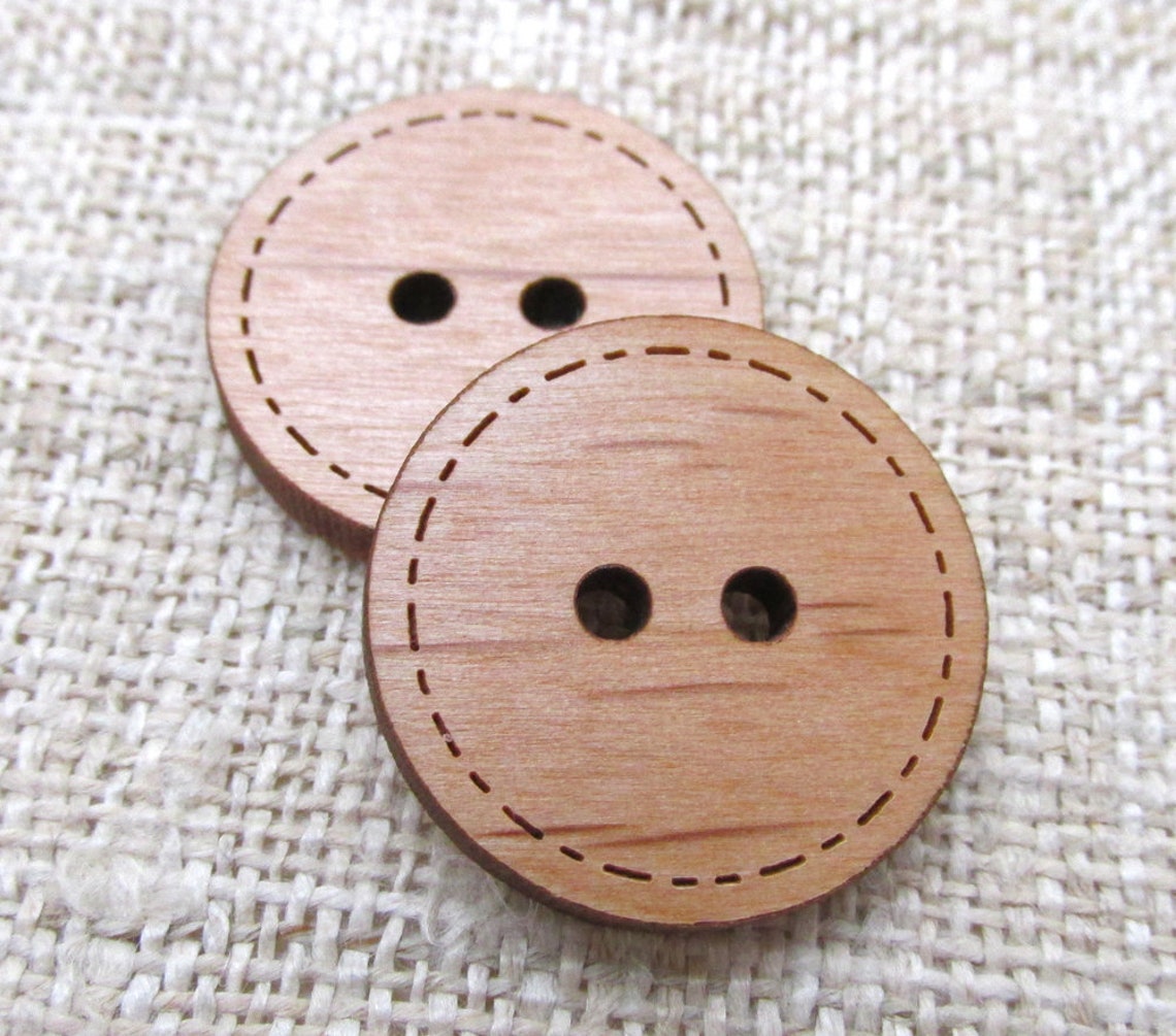 Wooden Buttons - Engraved Laser Cut Wood Buttons - Stitched Border ...