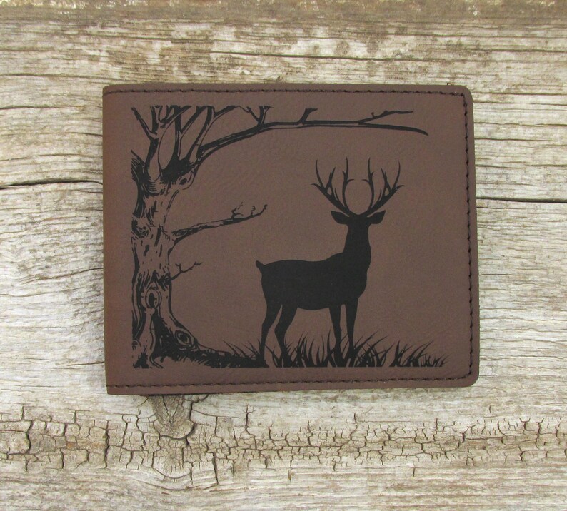 Engraved Leather Wallet - Deer Leatherette Bifold Wallet - Etsy