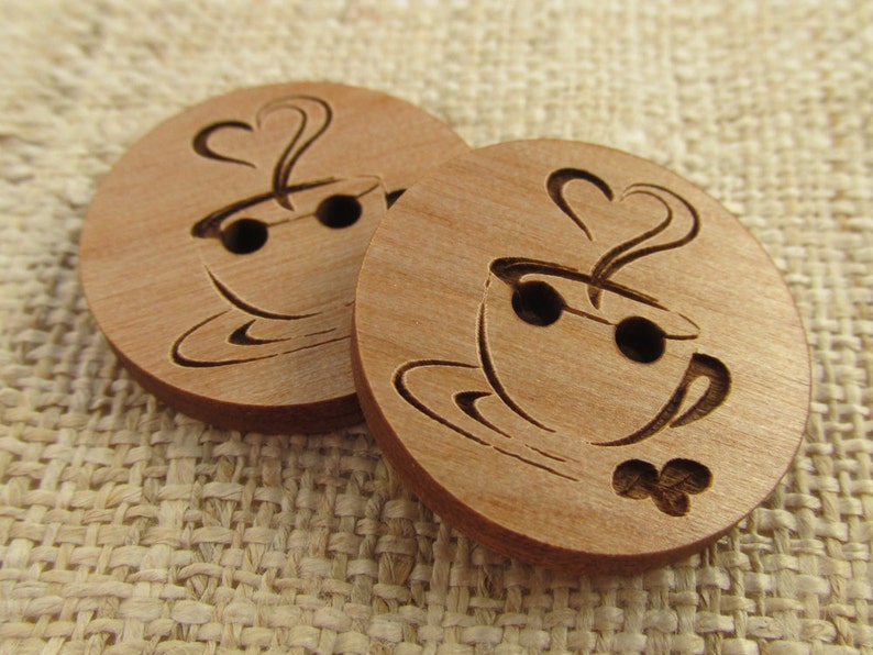 Coffee Wooden Buttons - Engraved Laser Cut Coffee Cozy Buttons - Etsy