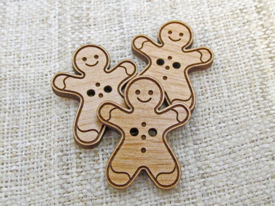 Wooden Gingerbread Man Buttons - Laser Engraved Wood Buttons - Etsy