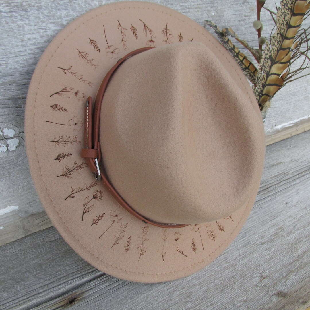 Burned Felt Hat - Laser Engraved Cowboy Hat Fedora - Wildflowers - Etsy