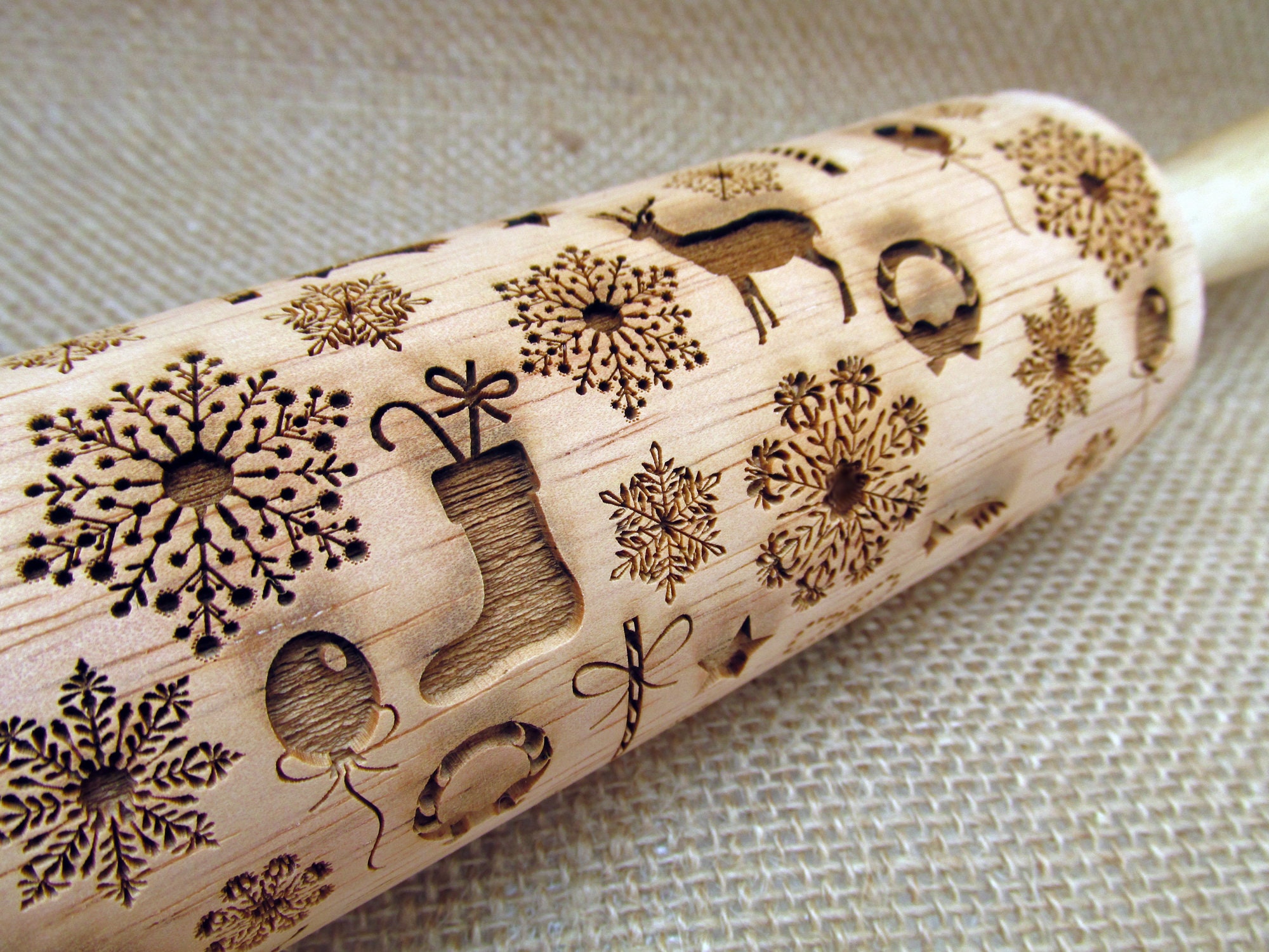 Christmas Cookie Rolling Pin - Christmas Design Cookie Stamp - Engraved ...