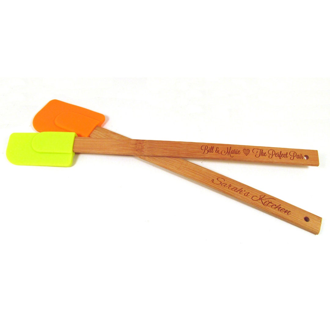 Personalized Engraved Spatula - Bamboo and Silicone Scraper - Lime ...