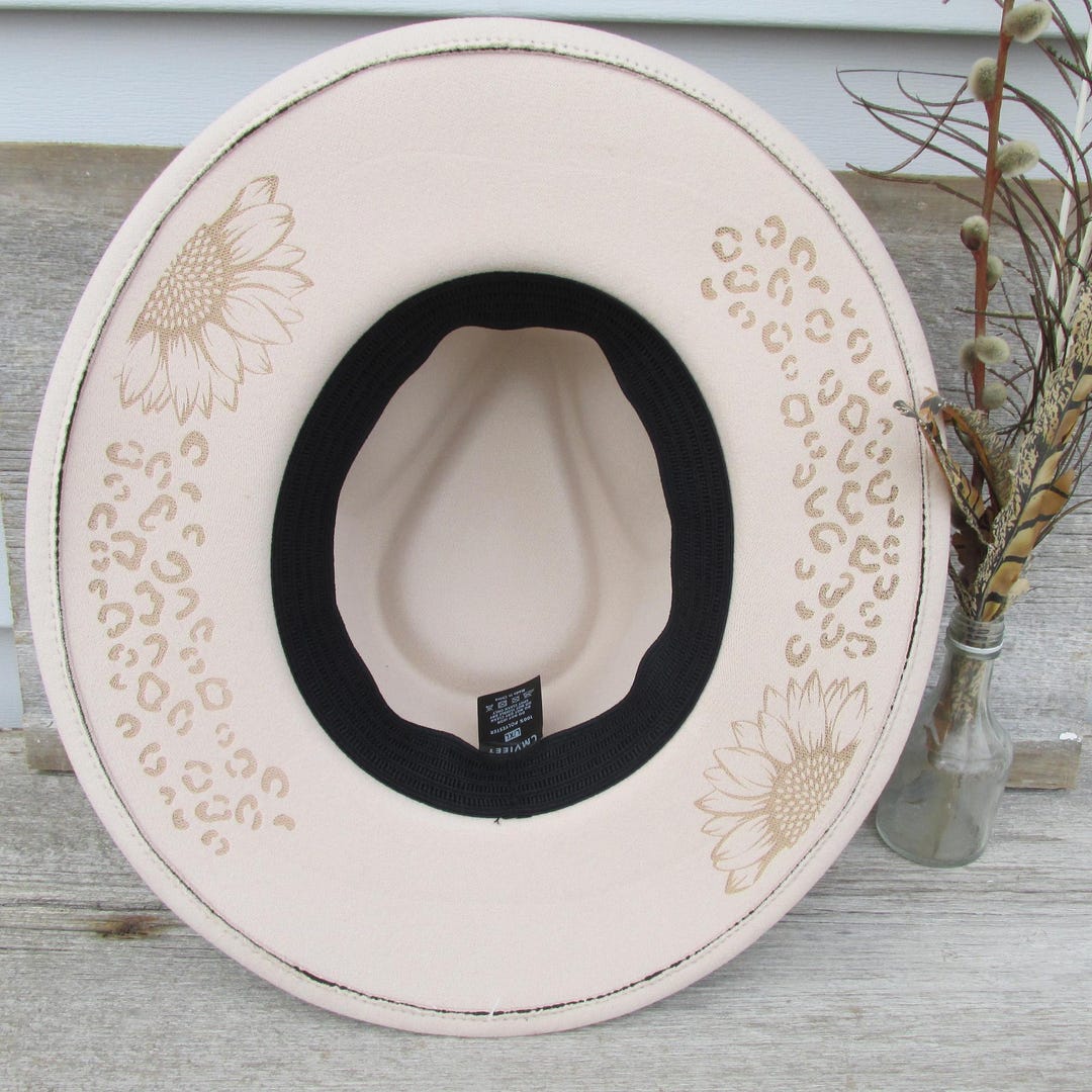 Burned Felt Hat - Laser Engraved Cowboy Hat Fedora - Sunflower Cheetah ...