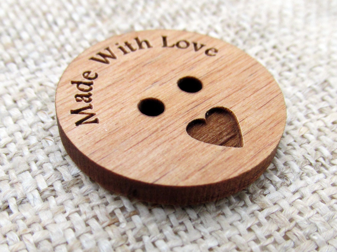Made With Love Wooden Buttons - Heart Wood Buttons - Decorative Buttons ...