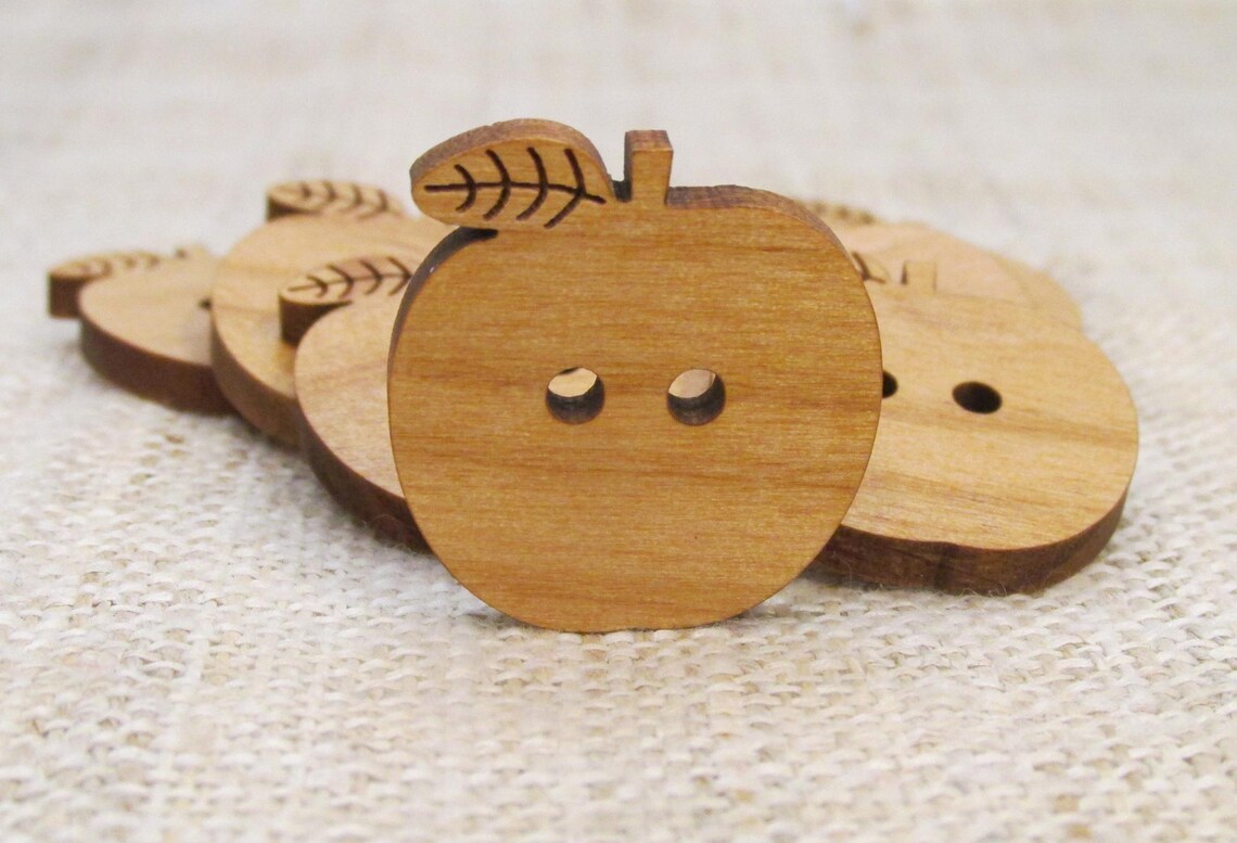 Wooden Apple Buttons - Laser Engraved Wooden Buttons - Etsy