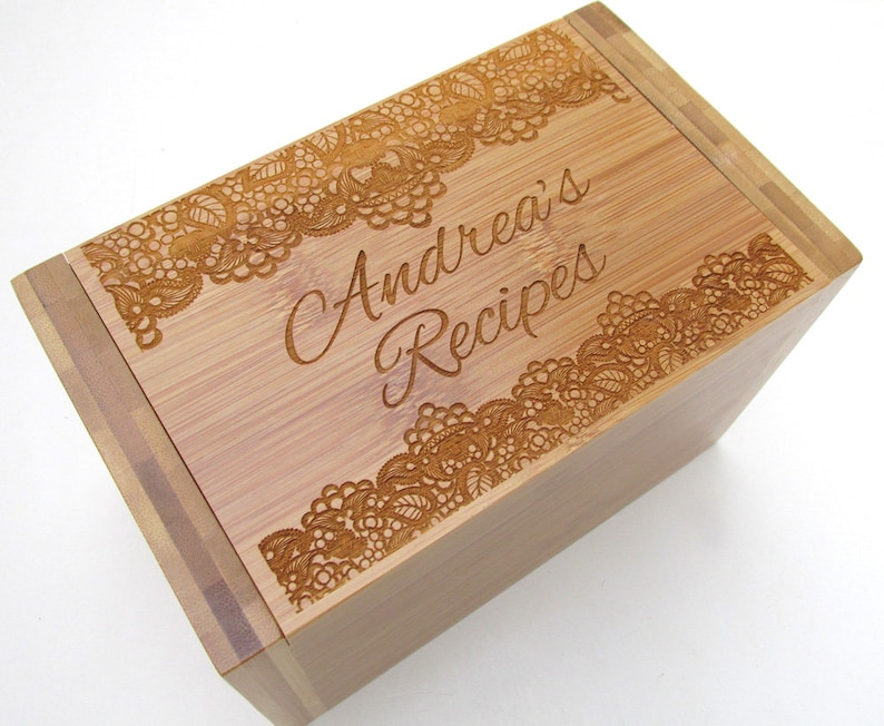 Personalized Recipe Box Lace Design Bamboo Recipe Box | Etsy