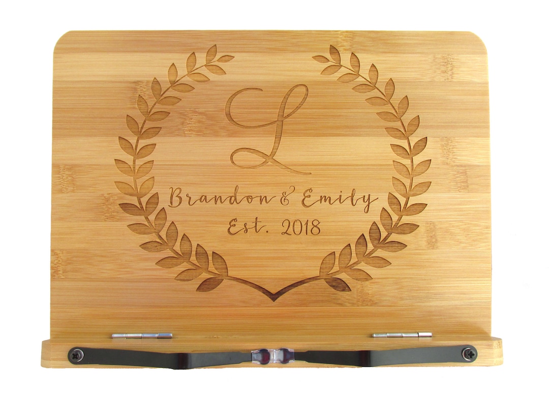 Personalized Cookbook Holder - Engraved Bamboo Recipe Stand - Wooden ...