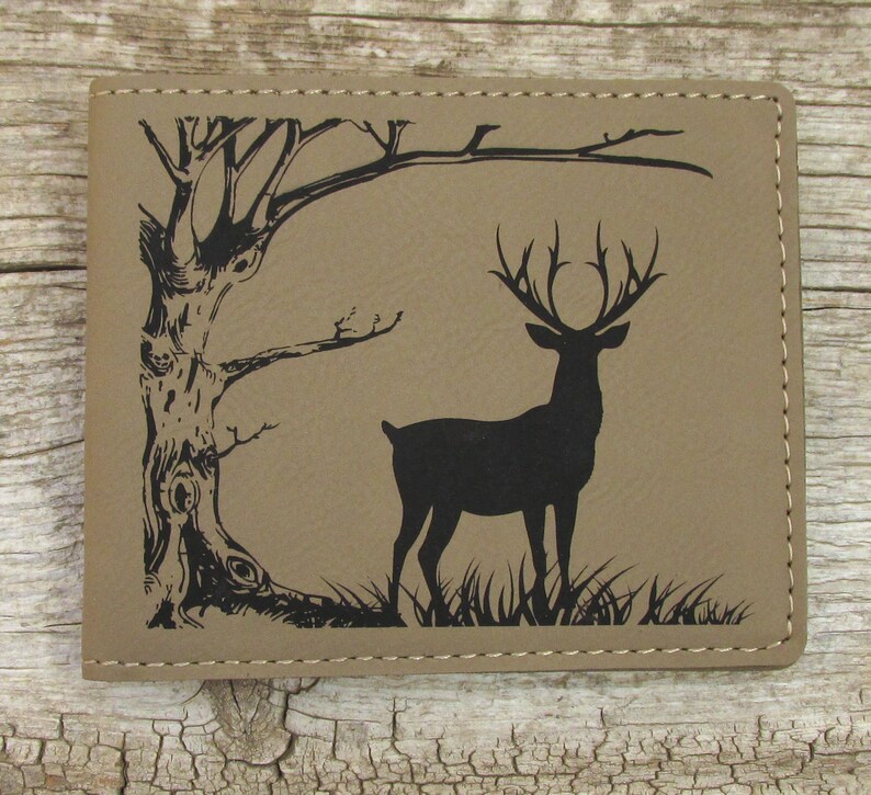 Engraved Leather Wallet - Deer Leatherette Bifold Wallet - Etsy