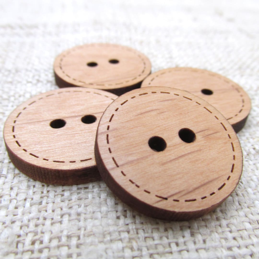 Wooden Buttons - Engraved Laser Cut Wood Buttons - Stitched Border ...