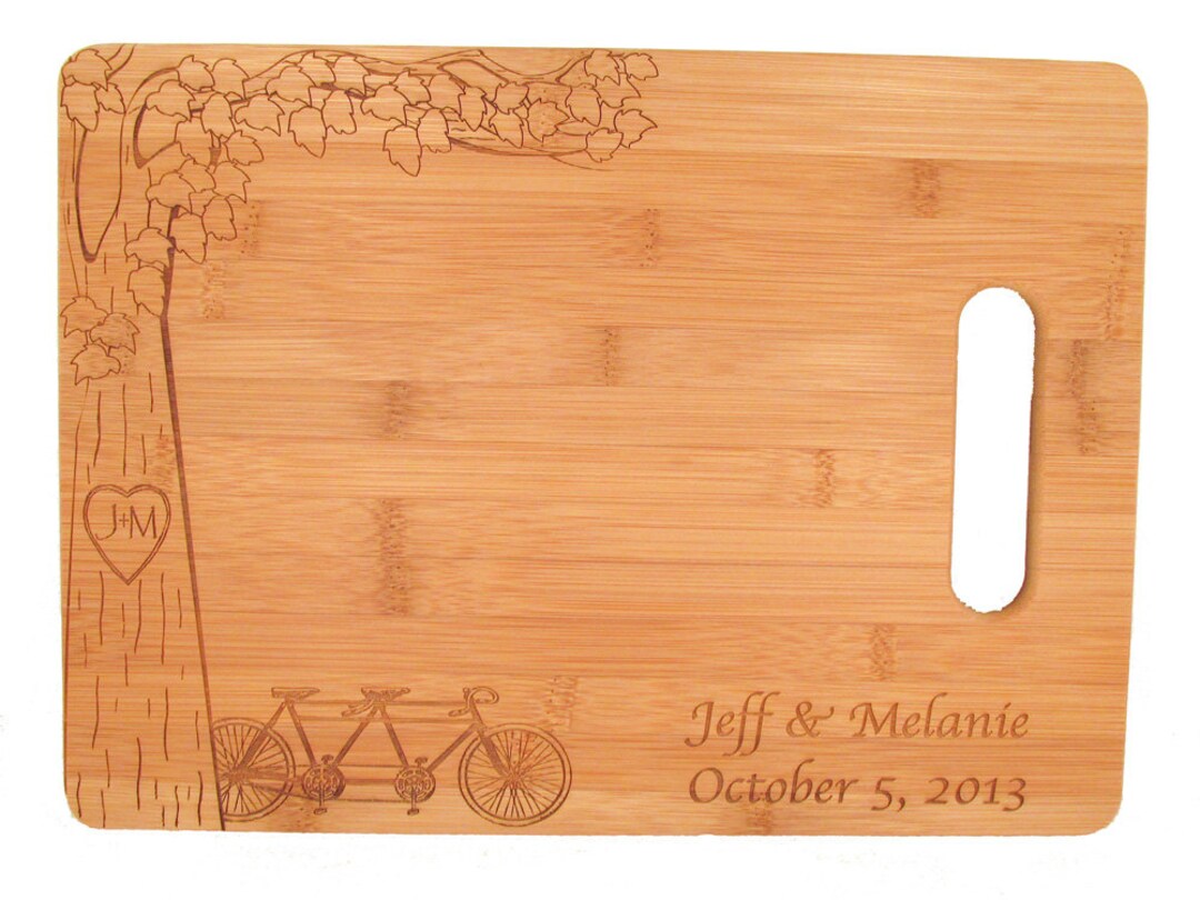Tandem Bike Cutting Board - Personalized Bamboo Cutting Board - Tree ...