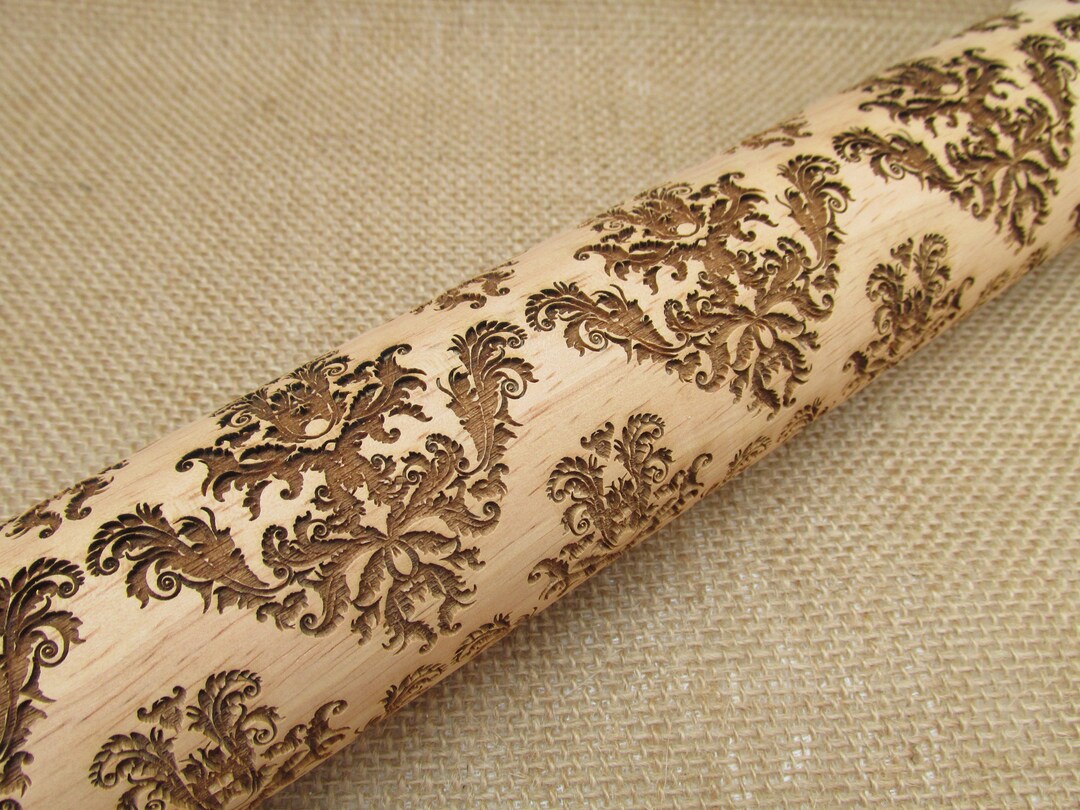 Engraved Rolling Pin - Embossed Damask Cookie Stamp - Damascus Rolling ...