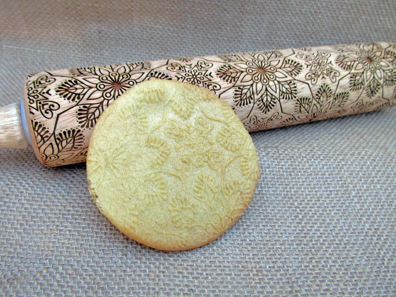 Engraved Rolling Pin Embossed Floral Design Cookie Stamp | Etsy