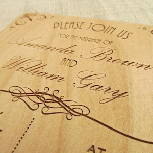 Wood Wedding Invitation - Art Deco Scroll Design Wedding Invitation ...