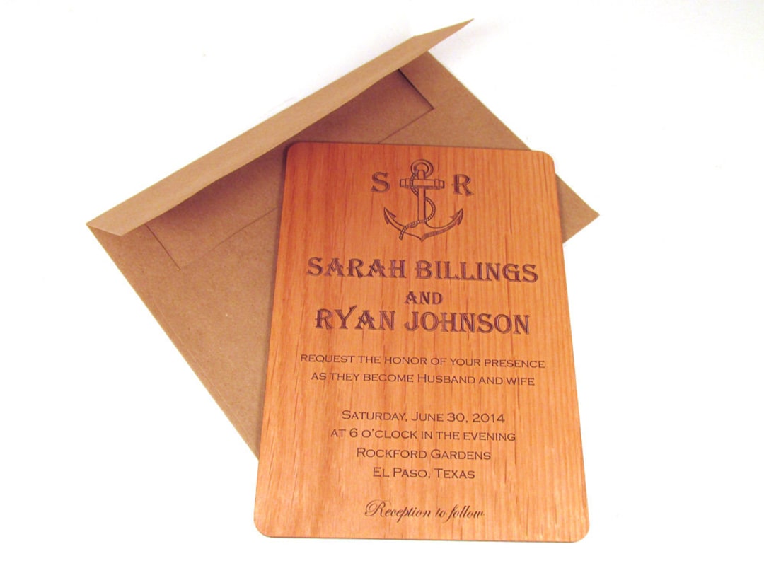 Anchor Wooden Wedding Invitation - Real Wood - Nautical Themed Wedding ...