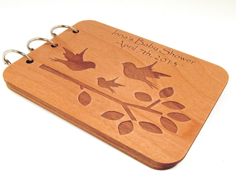 Songbird Baby Shower Guest Book - Real Wood Engraved Cover ...