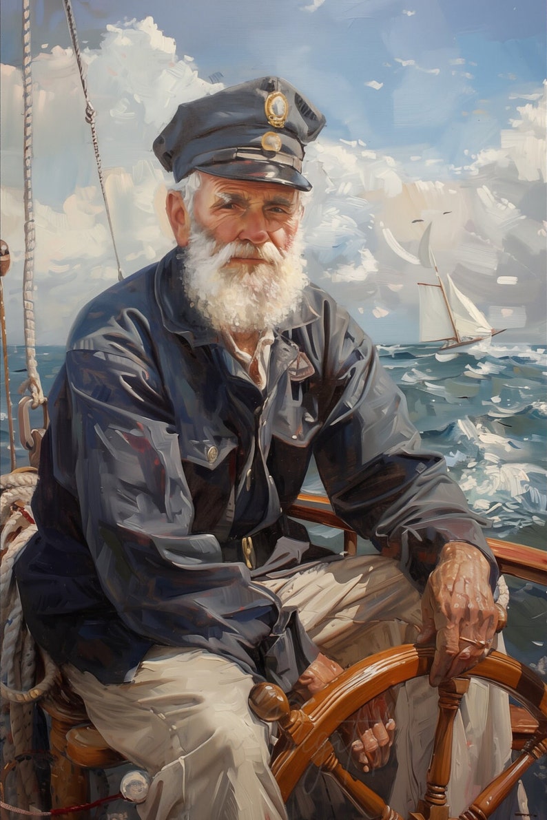 Vintage Ship Captain Painting | Vintage Nautical Sailor Art | Nautical ...
