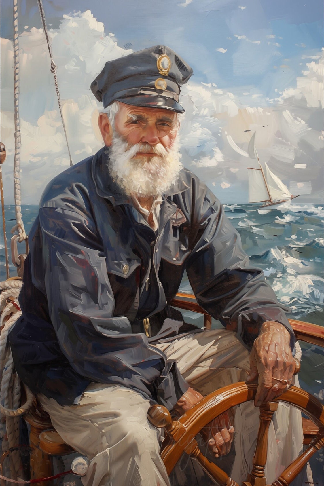Vintage Ship Captain Painting | Vintage Nautical Sailor Art | Nautical ...