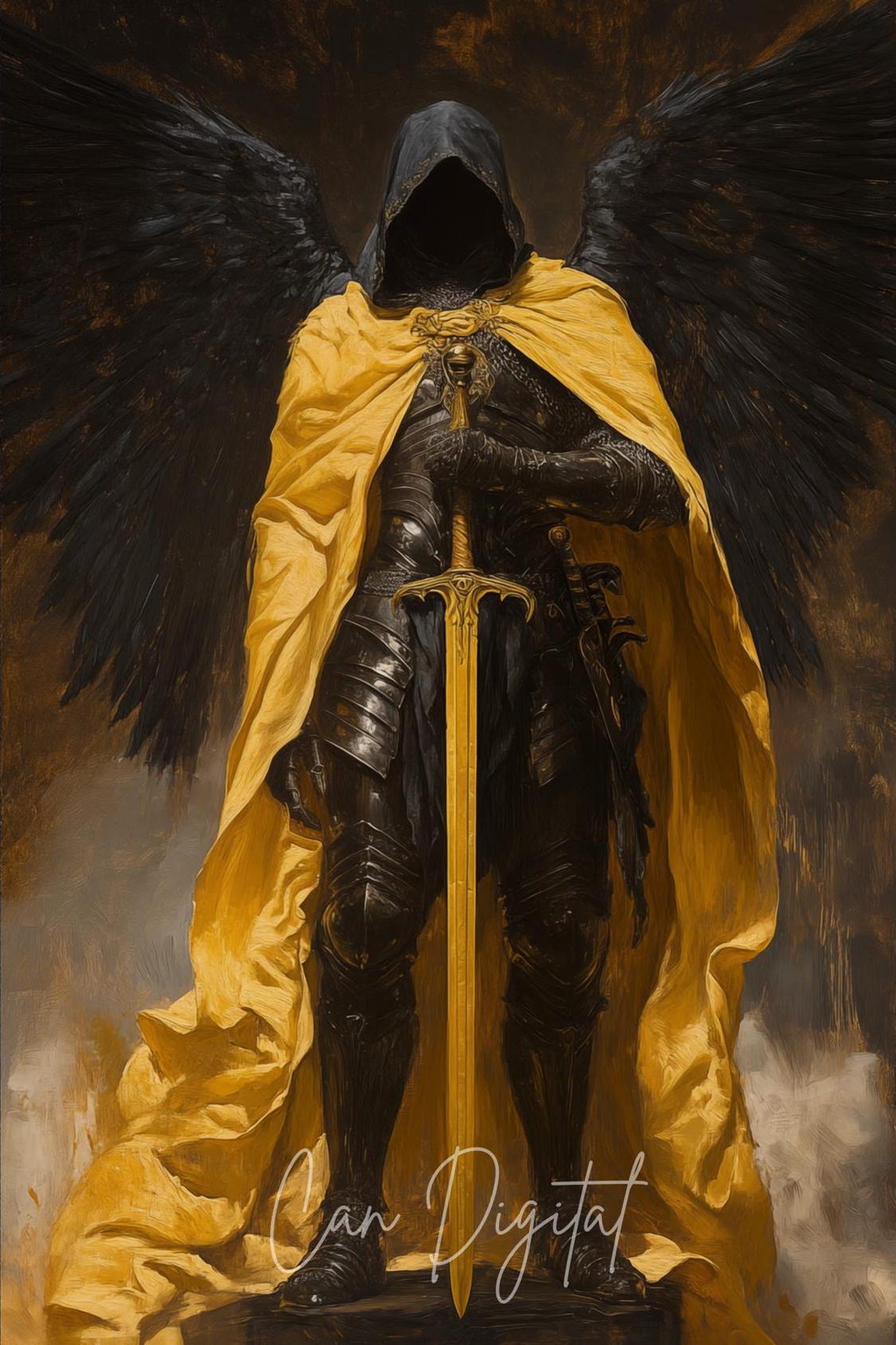 Medieval Knight Print With Yellow Cape Gothic Dark Fantasy Medieval ...