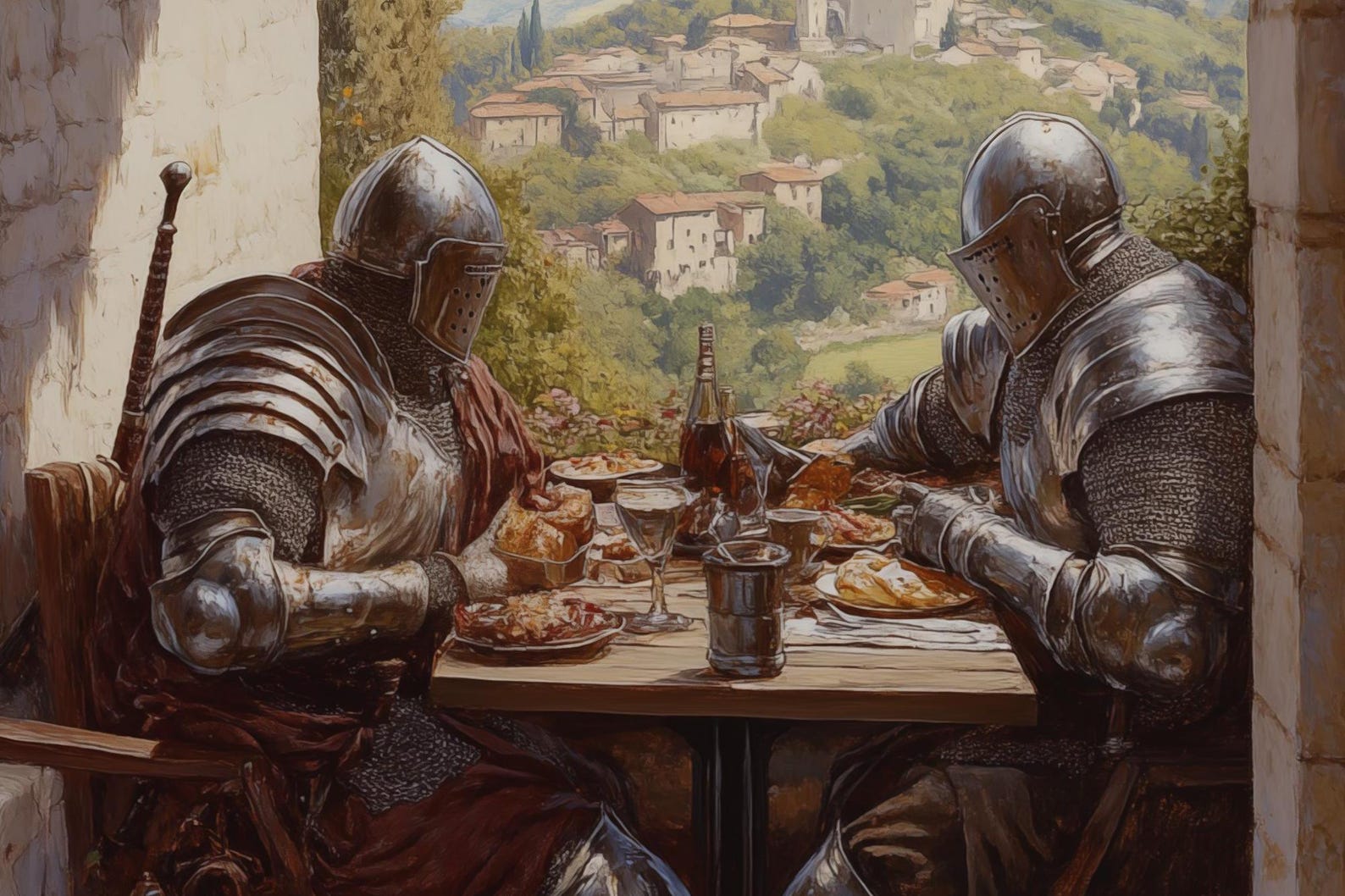 Medieval Knights Eating and Resting Print Gothic Dark Fantasy Medieval ...