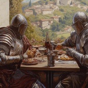 Medieval Knights Eating and Resting Print Gothic Dark Fantasy Medieval ...
