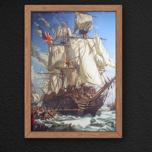 Navy Frigate Large Ship of the Line Digital Prints White Sails Nautical ...