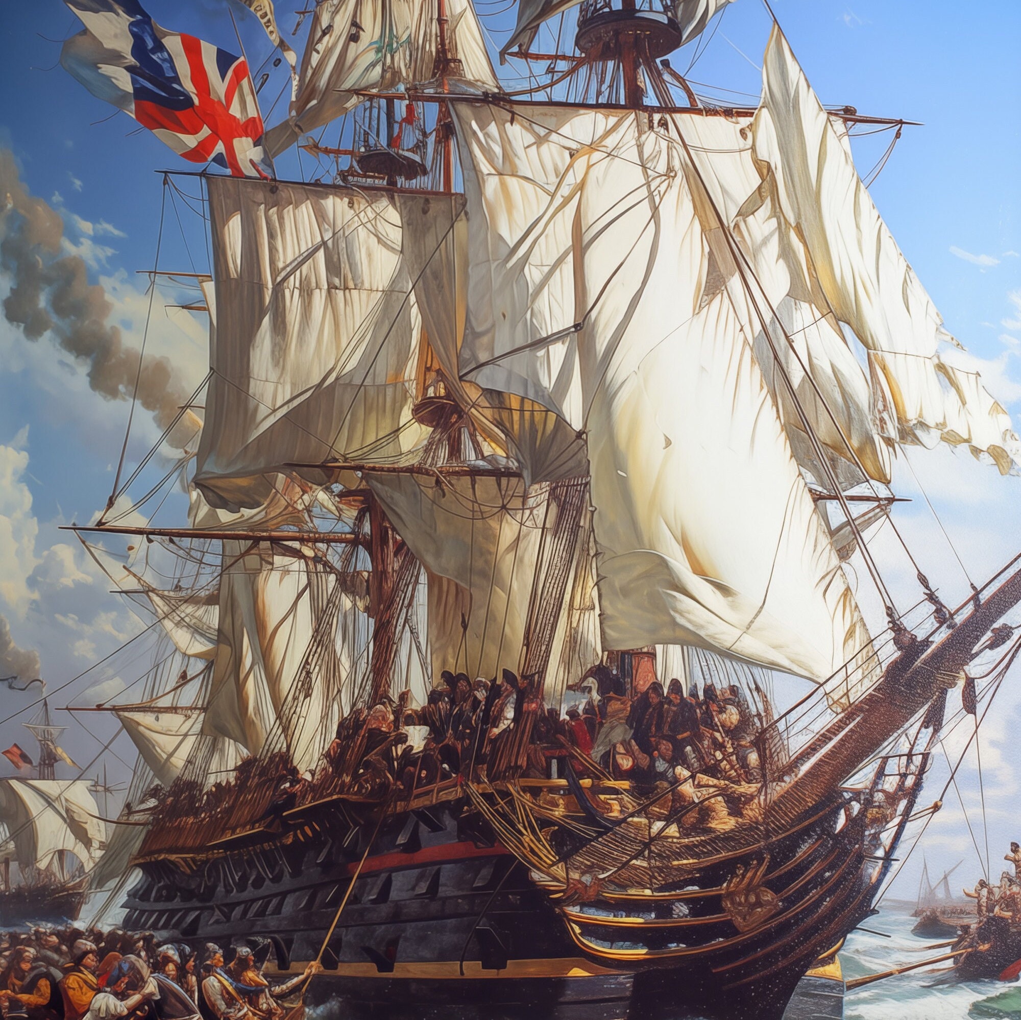 Navy Frigate Large Ship of the Line Digital Prints White Sails Nautical ...
