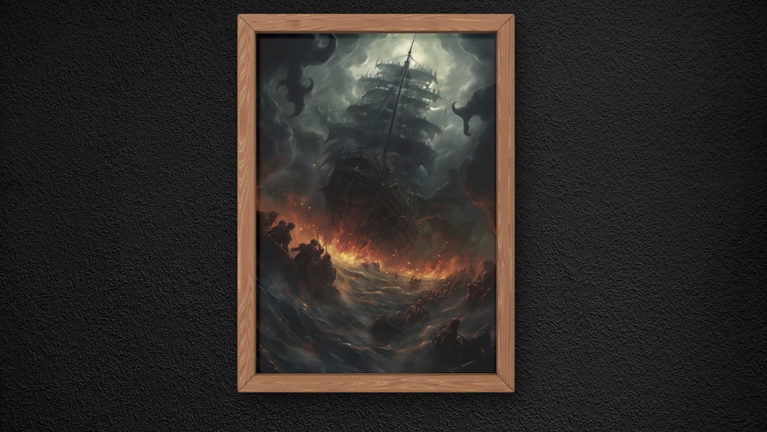 Vintage Ship Ghost Ship Ship Oil Painting Print Nautical Art Dark ...