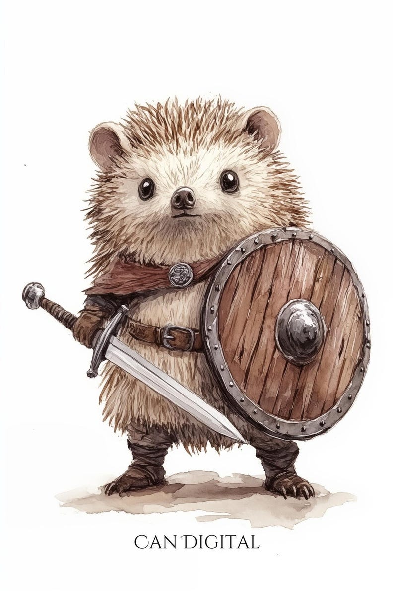 Medieval Warrior Hedgehog Art Print - Fantasy Animal Illustration ...