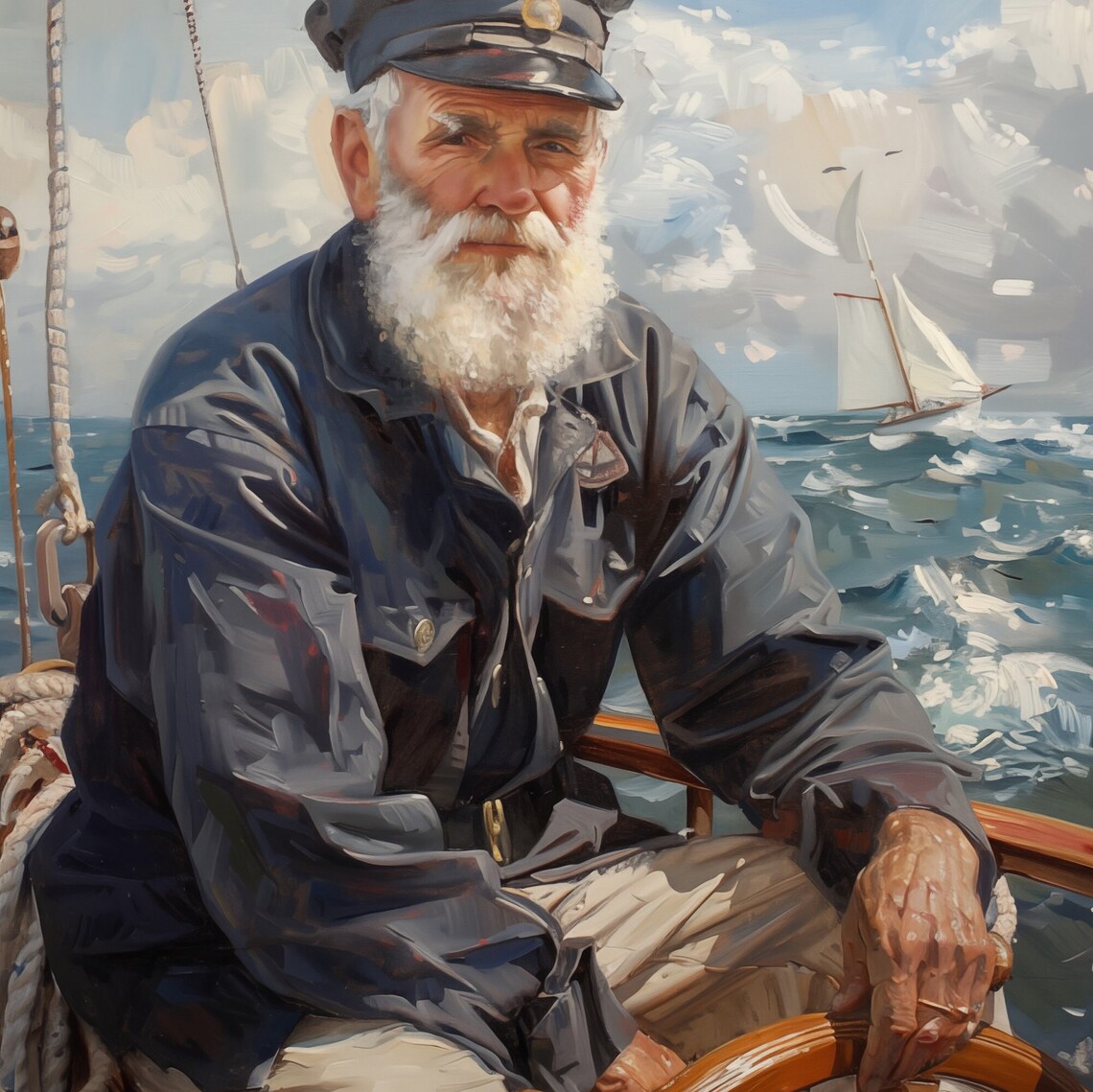 Vintage Ship Captain Painting | Vintage Nautical Sailor Art | Nautical ...