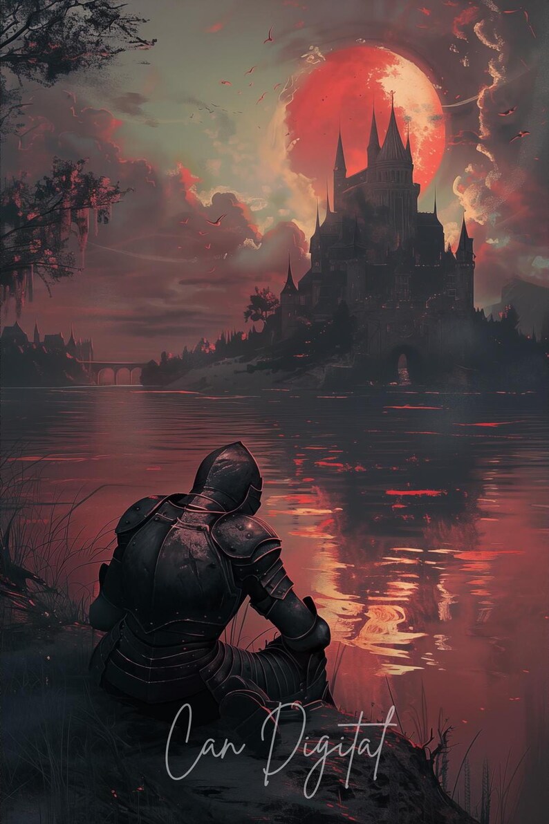 Medieval Knight Print Gothic Dark Fantasy Medieval Castle Knight Poster ...