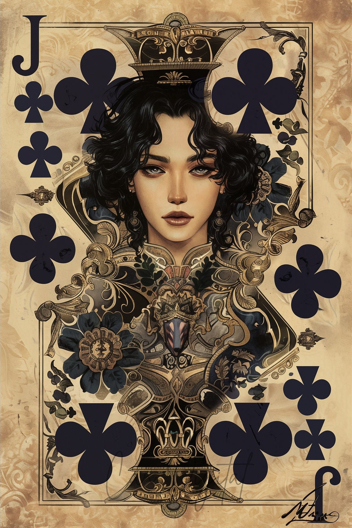 Jack of Clubs Gothic Victorian Era Oil Painting Royal Queen A1 - Etsy