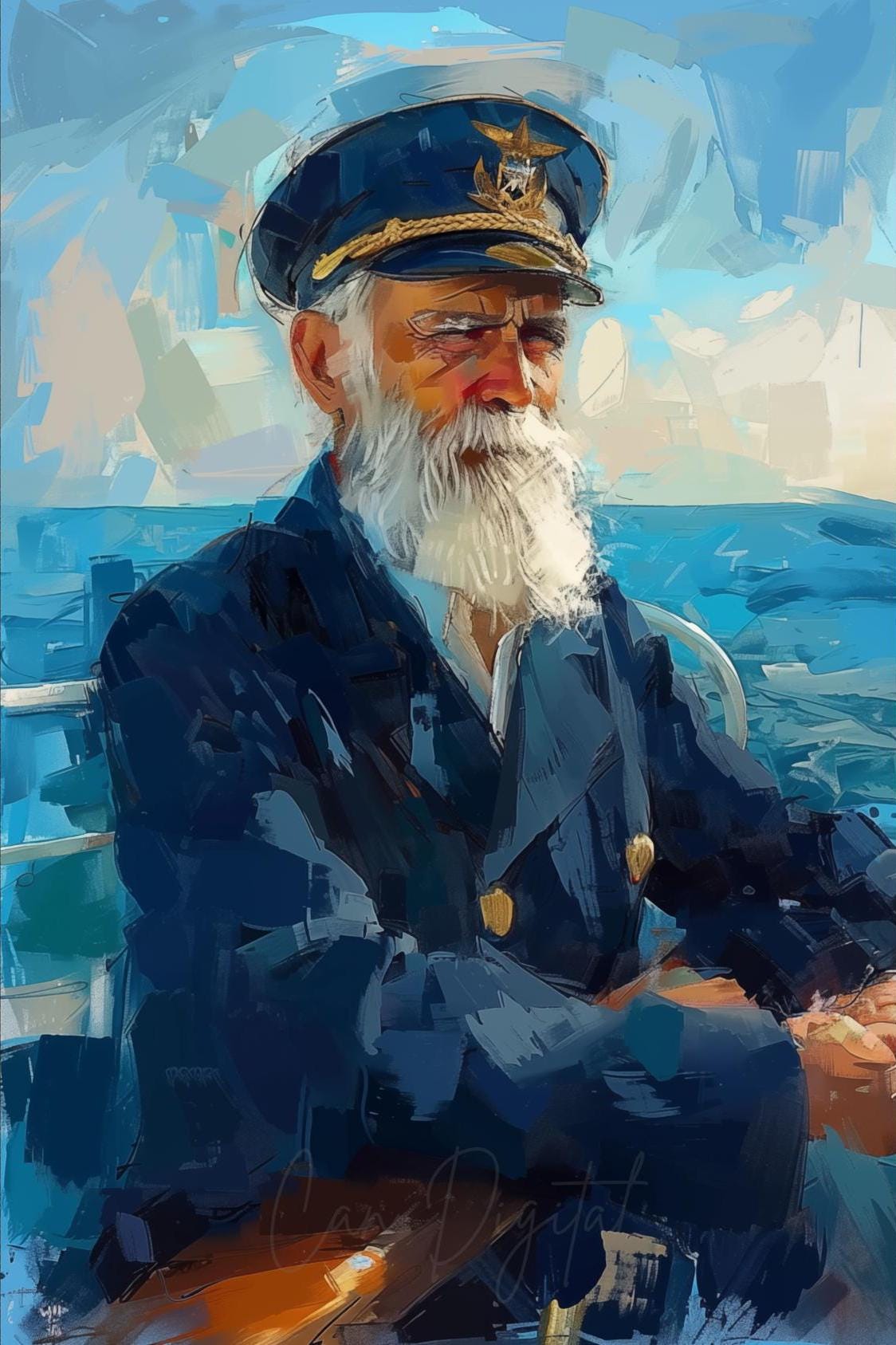 Vintage Ship Captain Painting Vintage Nautical Sailor Art Nautical ...