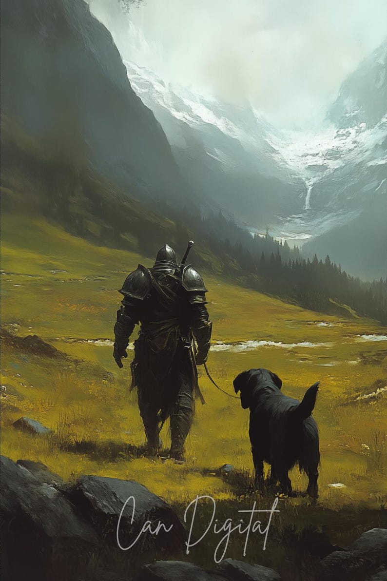 Epic Medieval Knight and Dog Adventure Art Print Fantasy Warrior ...