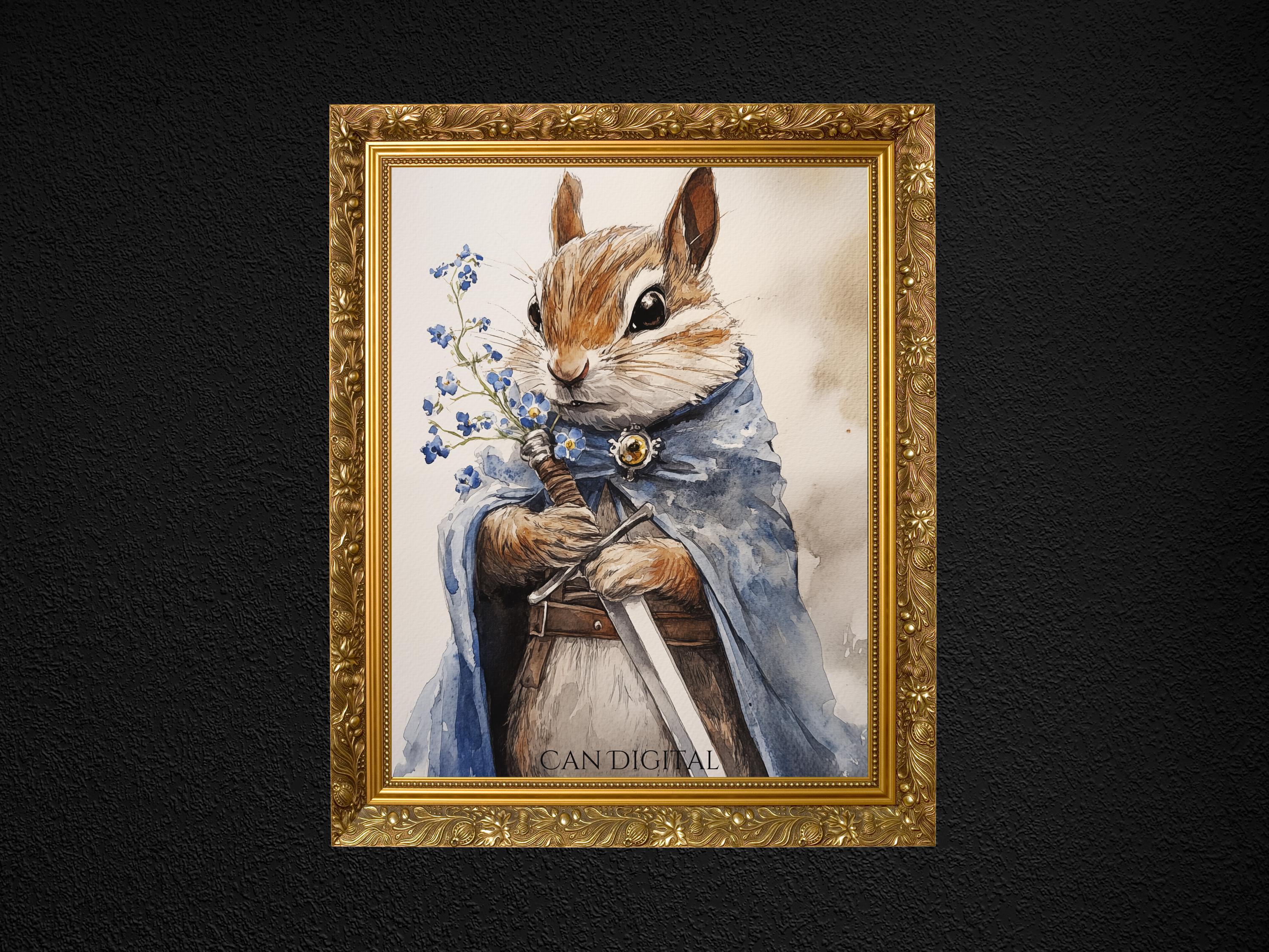 Squirrel Knight Printable Wall Art – Fantasy Woodland Warrior Holding ...