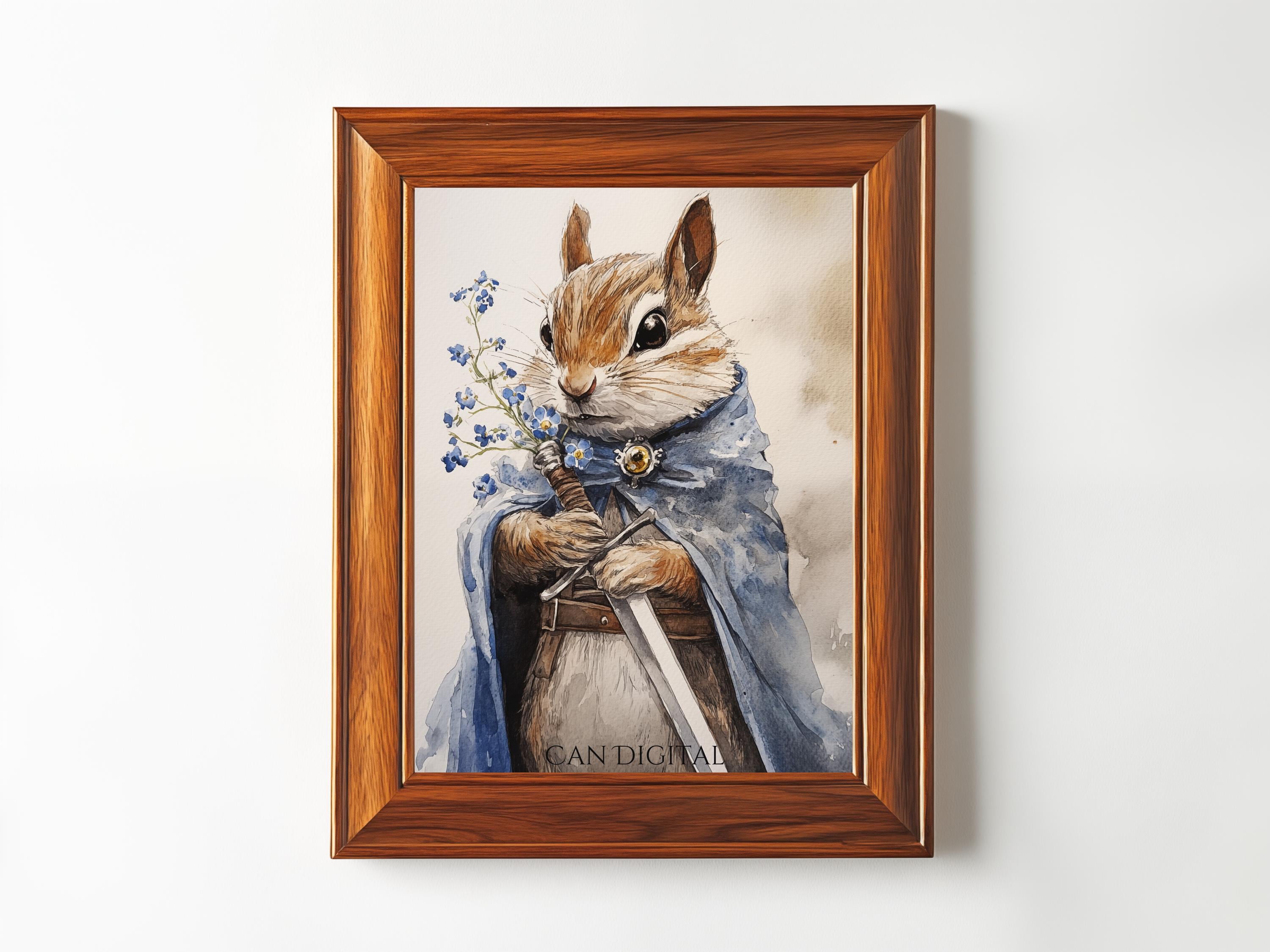 Squirrel Knight Printable Wall Art – Fantasy Woodland Warrior Holding ...