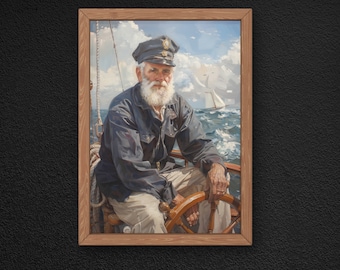 Vintage Ship Captain Painting Vintage Nautical Sailor Art Nautical ...